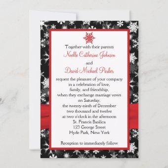 Black, White, Red Snowflakes Wedding Invitation | Zazzle