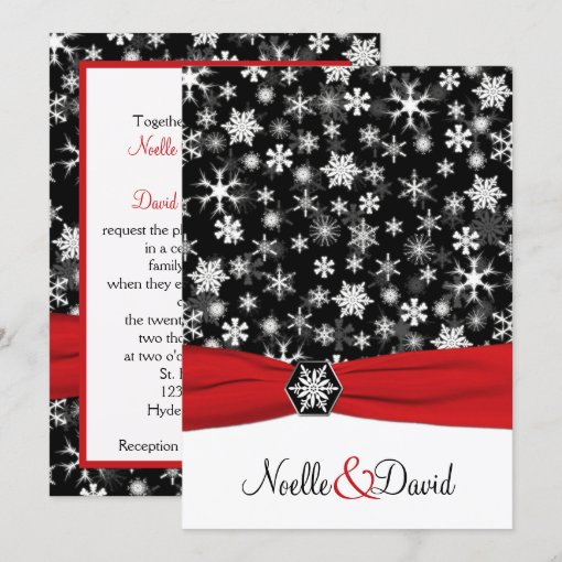 Black, White, Red Snowflakes Wedding Invitation | Zazzle