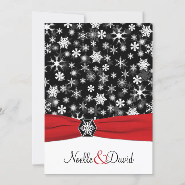 Black, White, Red Snowflakes Wedding Invitation | Zazzle
