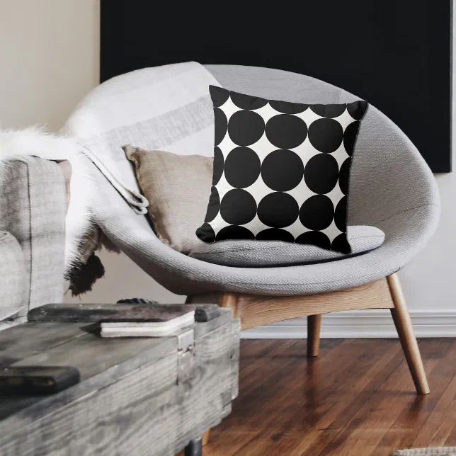 Black White Retro Geometric Circle Pattern Throw Pillow | Zazzle