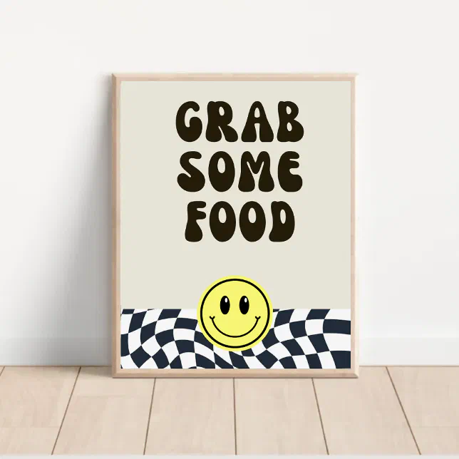 Black & white retro grab some food food sign | Zazzle