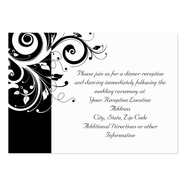 Black + White Reverse Swirl Reception and Map Card Business Cards