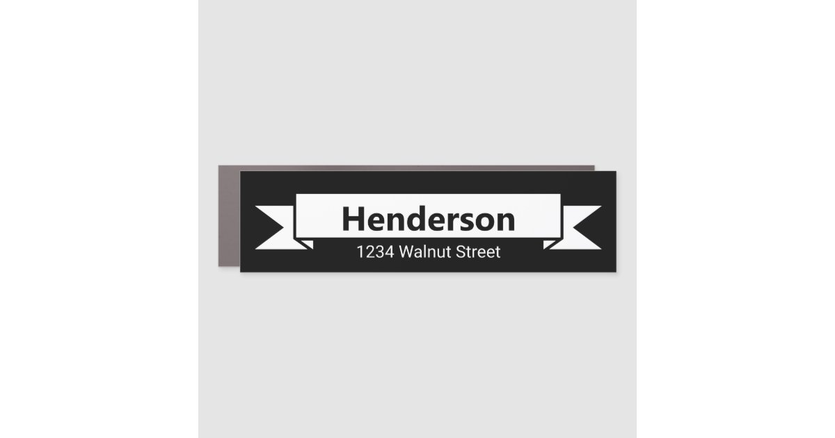 Black White Ribbon Name Address Mailbox Magnet | Zazzle