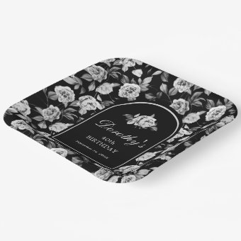 Black White Rose Floral Arch 40th Birthday Party Paper Plates | Zazzle
