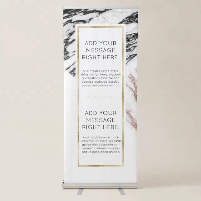 Black White Rose Gold Marble Geometric Triangles Retractable Banner ...