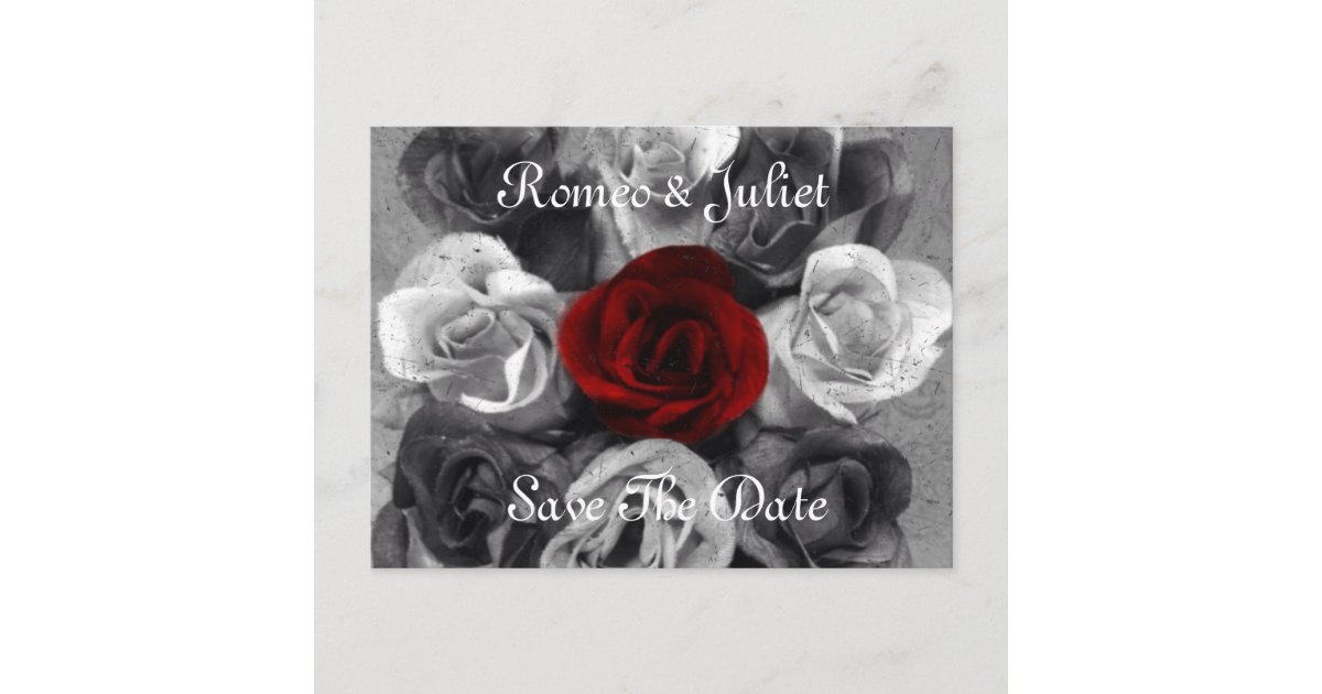 Black White Rose Save The Date Postcard | Zazzle