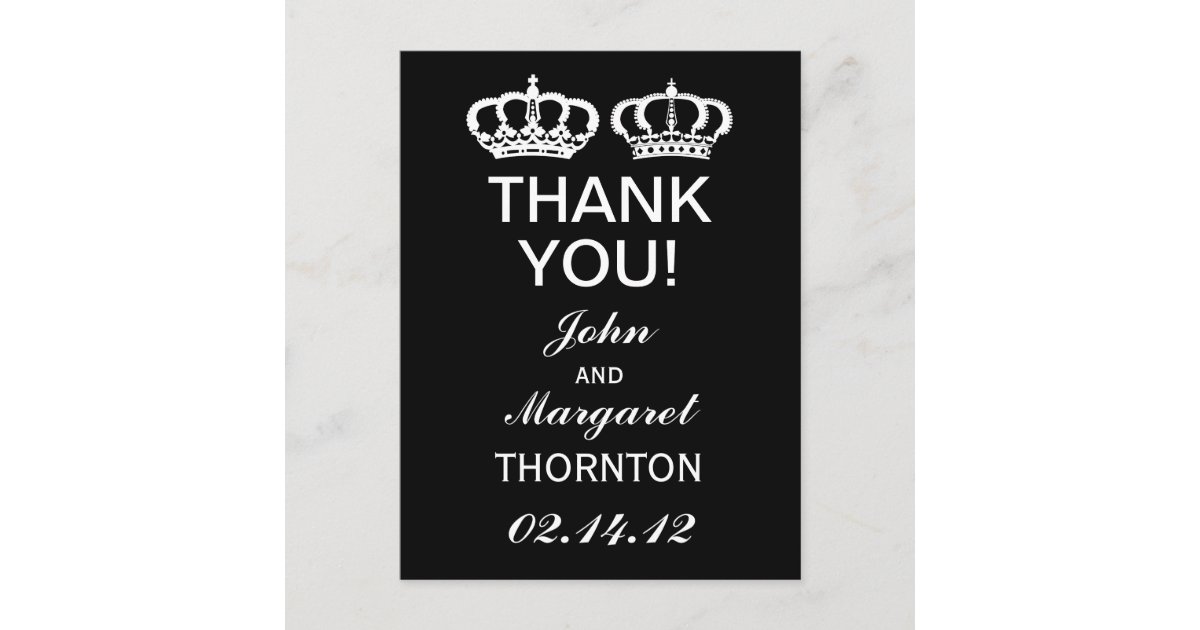 Black White Royal Couple Thank You Postcard | Zazzle