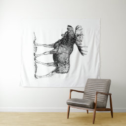 Black & White Rustic Moose Illustration Tapestry | Zazzle