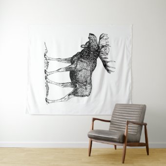 Black & White Rustic Moose Illustration Tapestry | Zazzle
