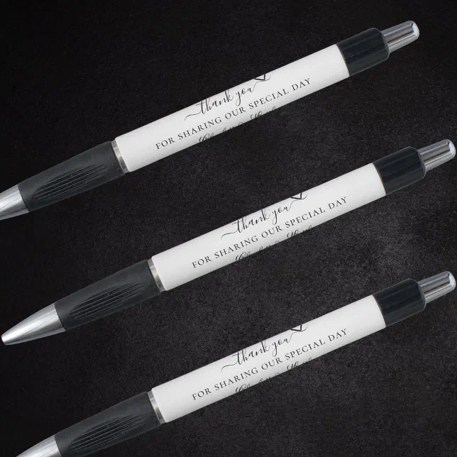 Black white script heart wedding thank you pen | Zazzle