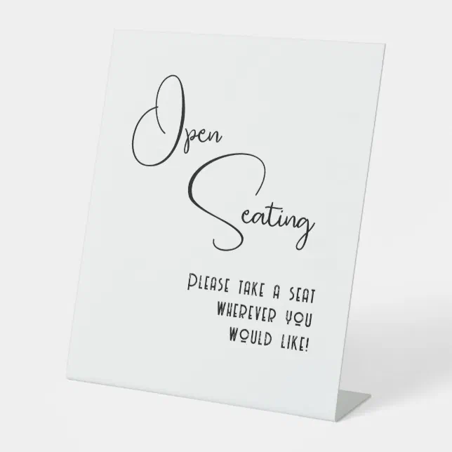 Black White Script Modern Wedding Open Seating Pedestal Sign | Zazzle