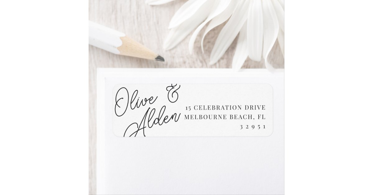 Black & White Script Wedding Return Address Label | Zazzle