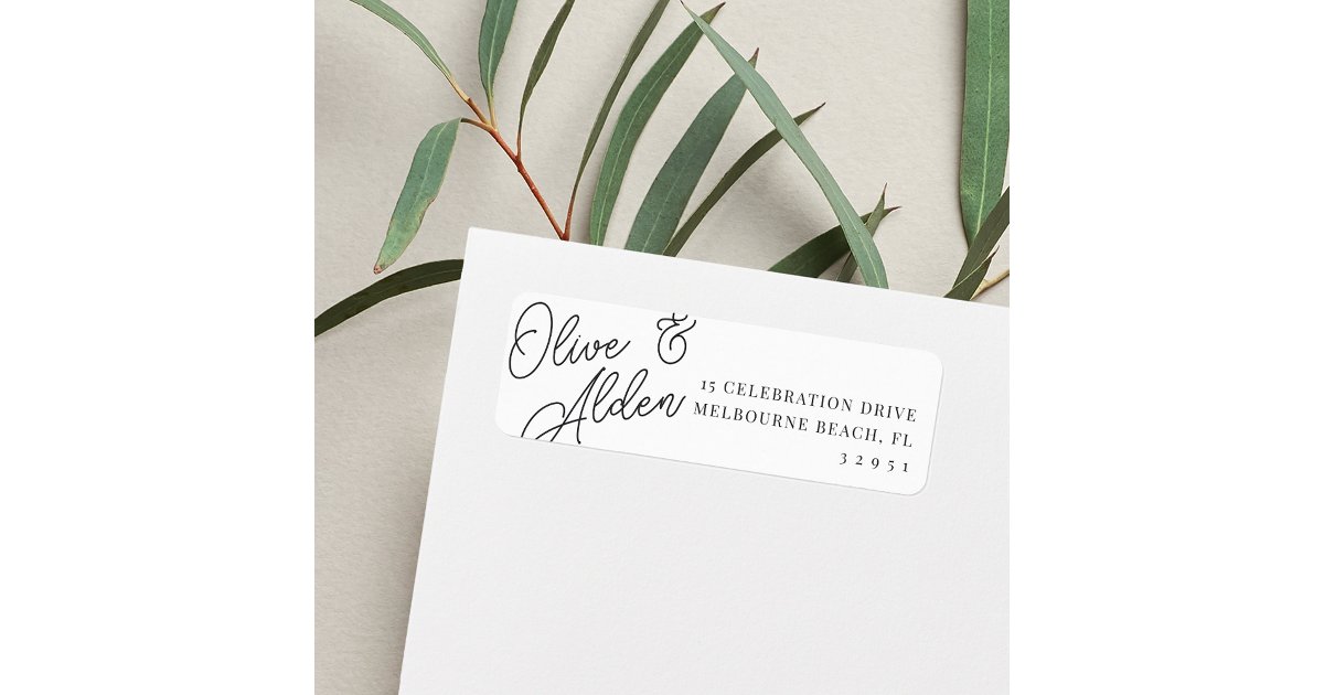 Black & White Script Wedding Return Address Label | Zazzle