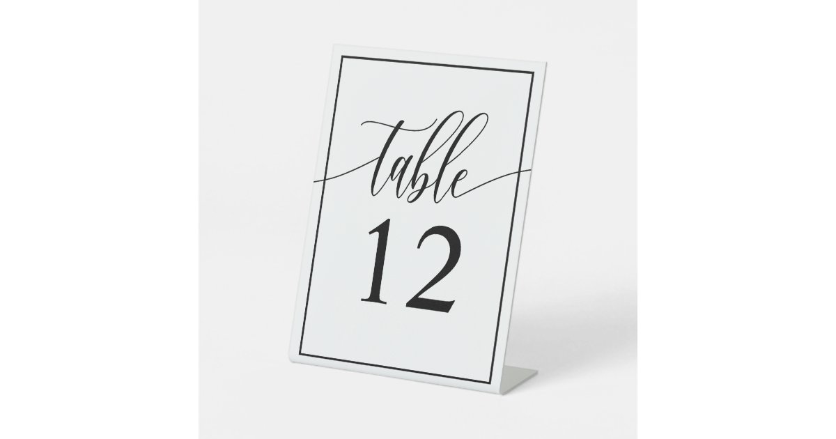 Black White Script Wedding Table Number Pedestal Sign | Zazzle