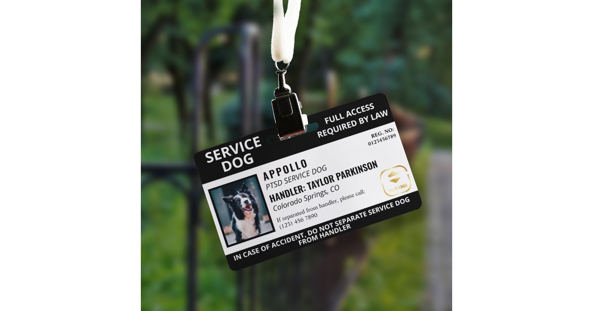 Black White Service Dog Logo & Photo ID Badge | Zazzle