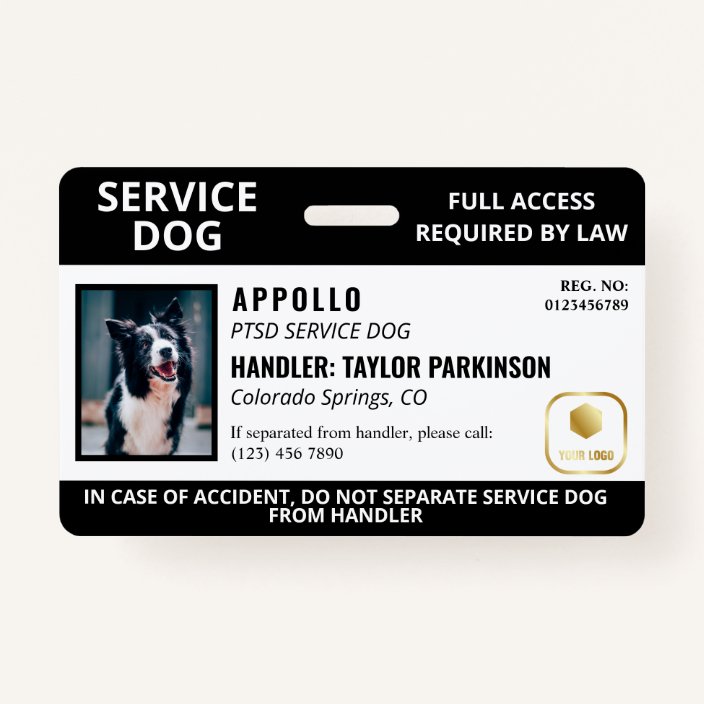 Black White Service Dog Logo & Photo ID Badge | Zazzle.com