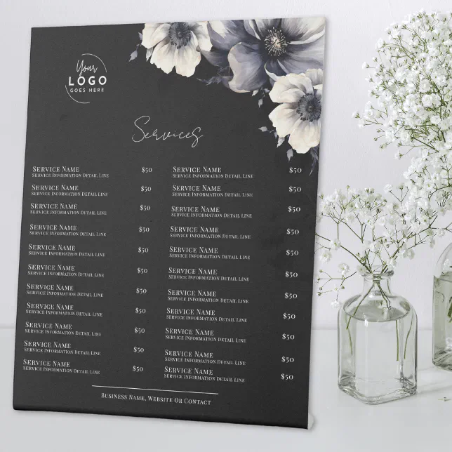Black White Services Menu Pedestal Sign | Zazzle