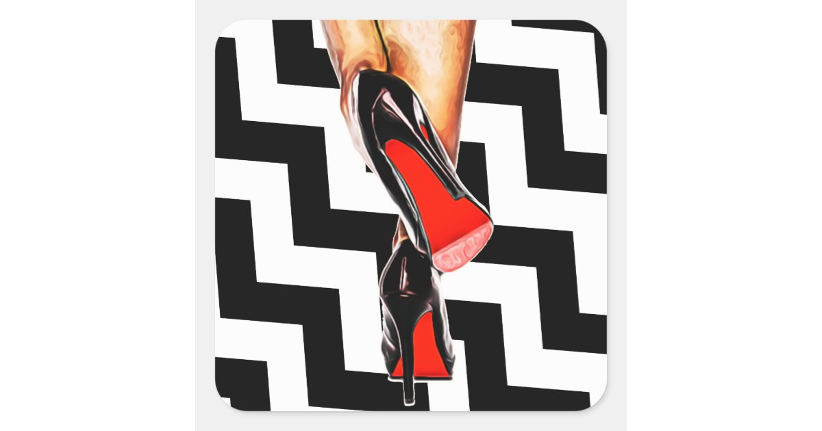 Black White Sexy Red Bottom Shoes Heels Fashion Square Sticker | Zazzle