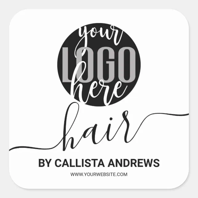Black White Signature Typography Hair Logo Square Sticker | Zazzle