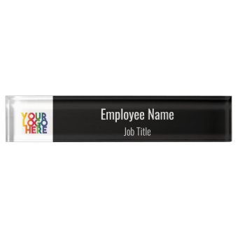 Black White Simple Business Logo Desk Name Plate | Zazzle