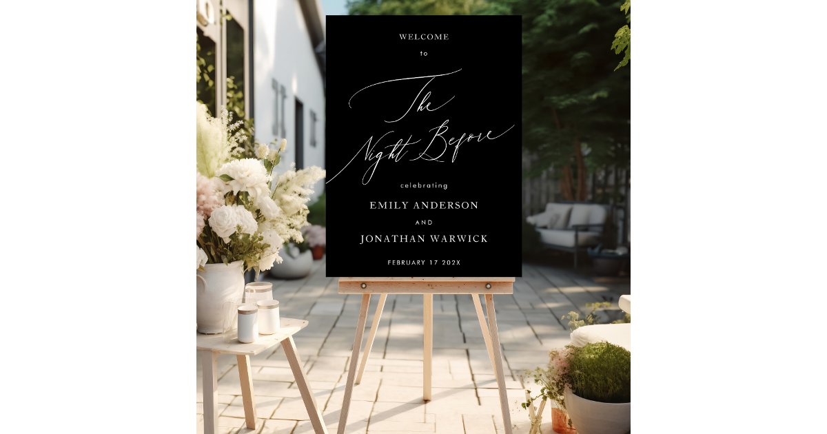 Black & White Simple Calligraphy Rehearsal Dinner Poster | Zazzle