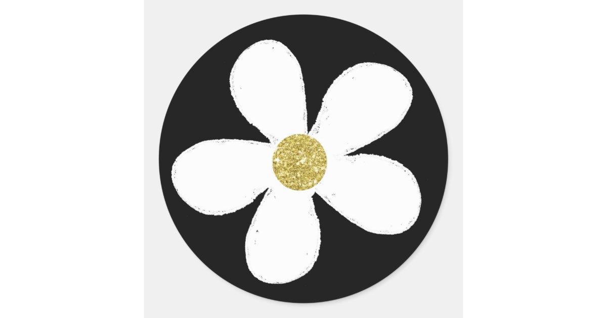 Black White Simple Daisy Gold Classic Round Sticker | Zazzle