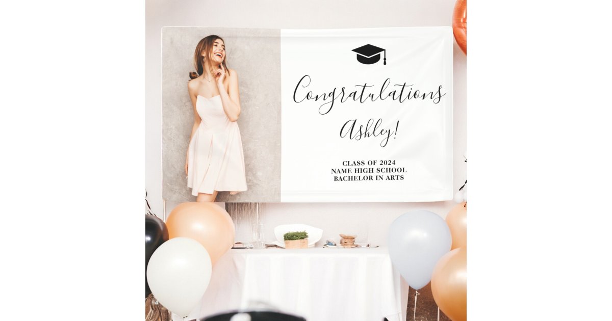 Black white simple elegant graduation congrats banner | Zazzle