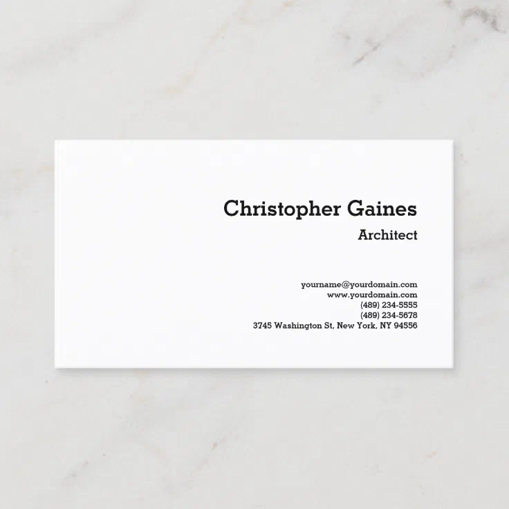 Black White Simple Plain Architect Classical Business Card | Zazzle