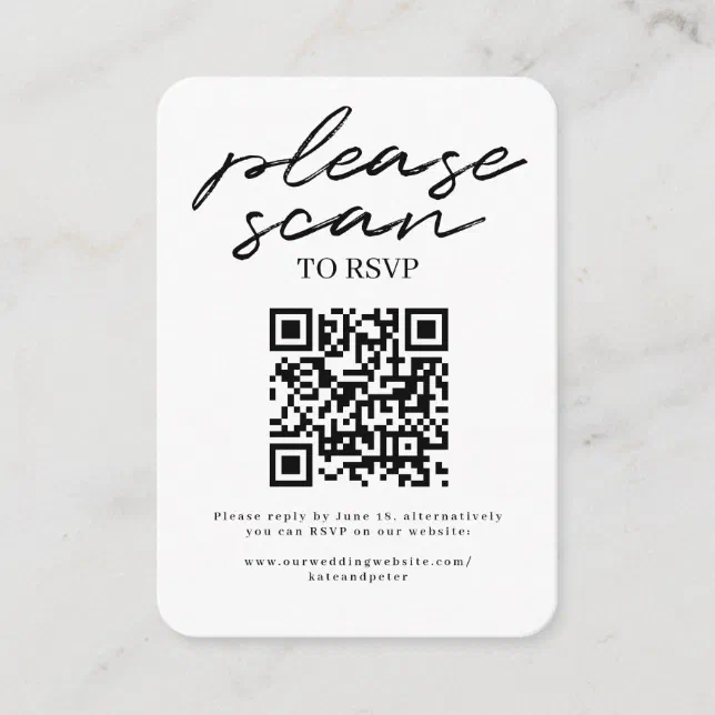 Black White Simple Script Wedding RSVP QR Code Enclosure Card | Zazzle