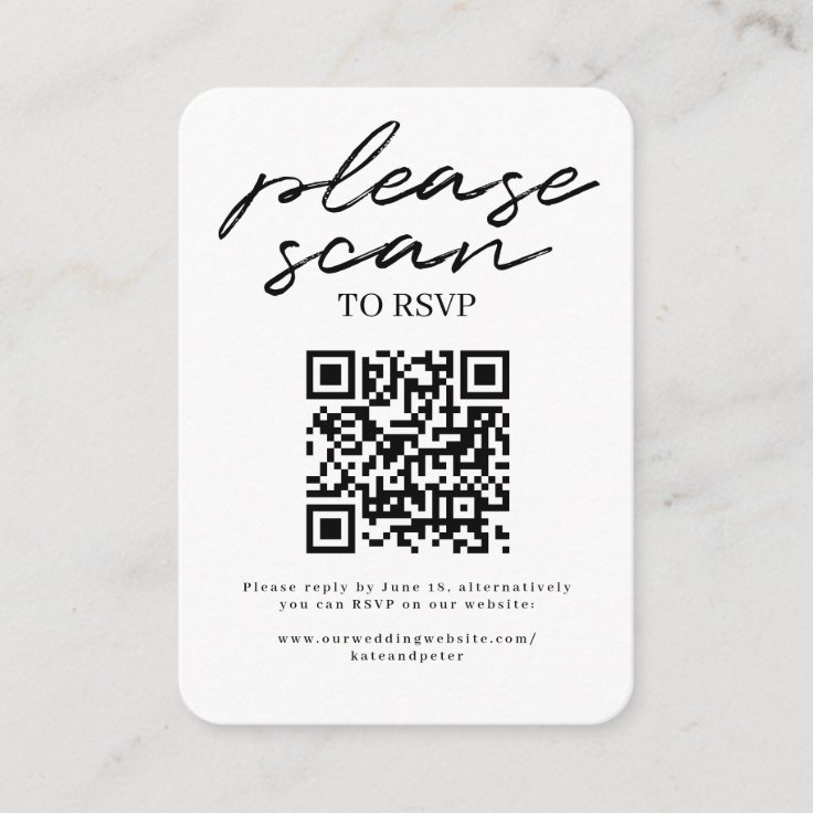 Black White Simple Script Wedding RSVP QR Code Enclosure Card | Zazzle