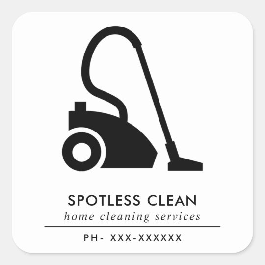 BLACK WHITE SIMPLE VACUUM CLEANER CLEANING SERVICE SQUARE STICKER ...