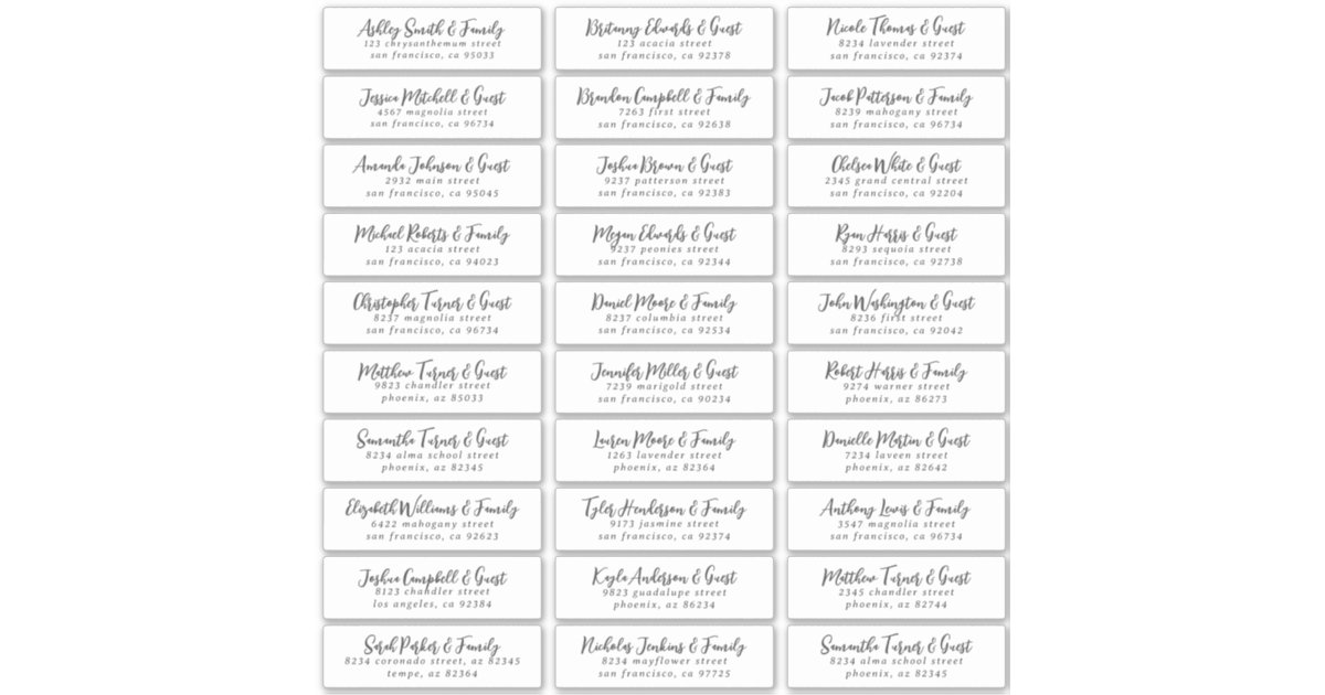 Black & White Simple Wedding Guest Names Address Sticker | Zazzle
