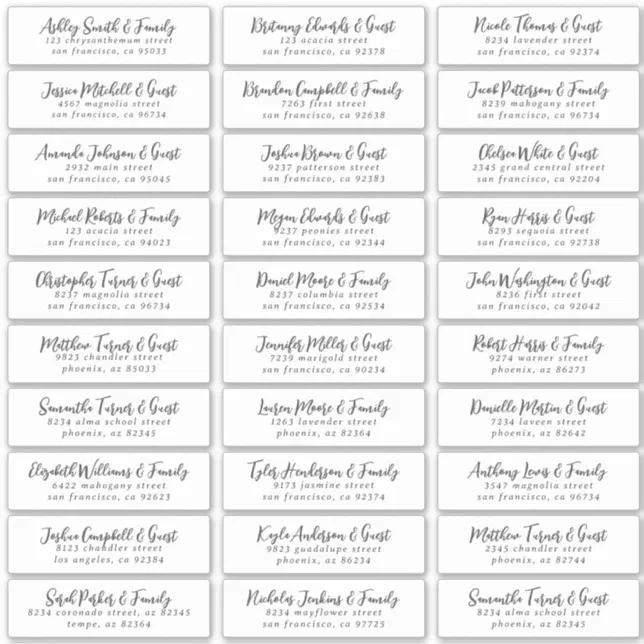 Black & White Simple Wedding Guest Names Address Sticker | Zazzle