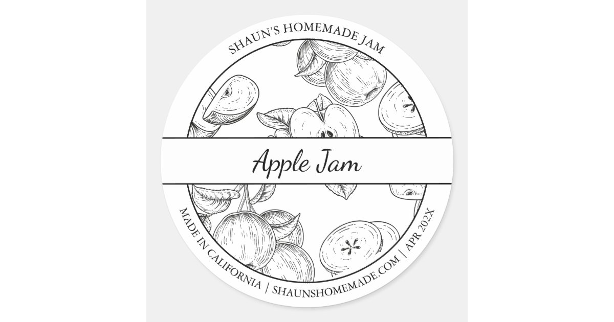 Black & White Sketch Apple Jam label | Zazzle
