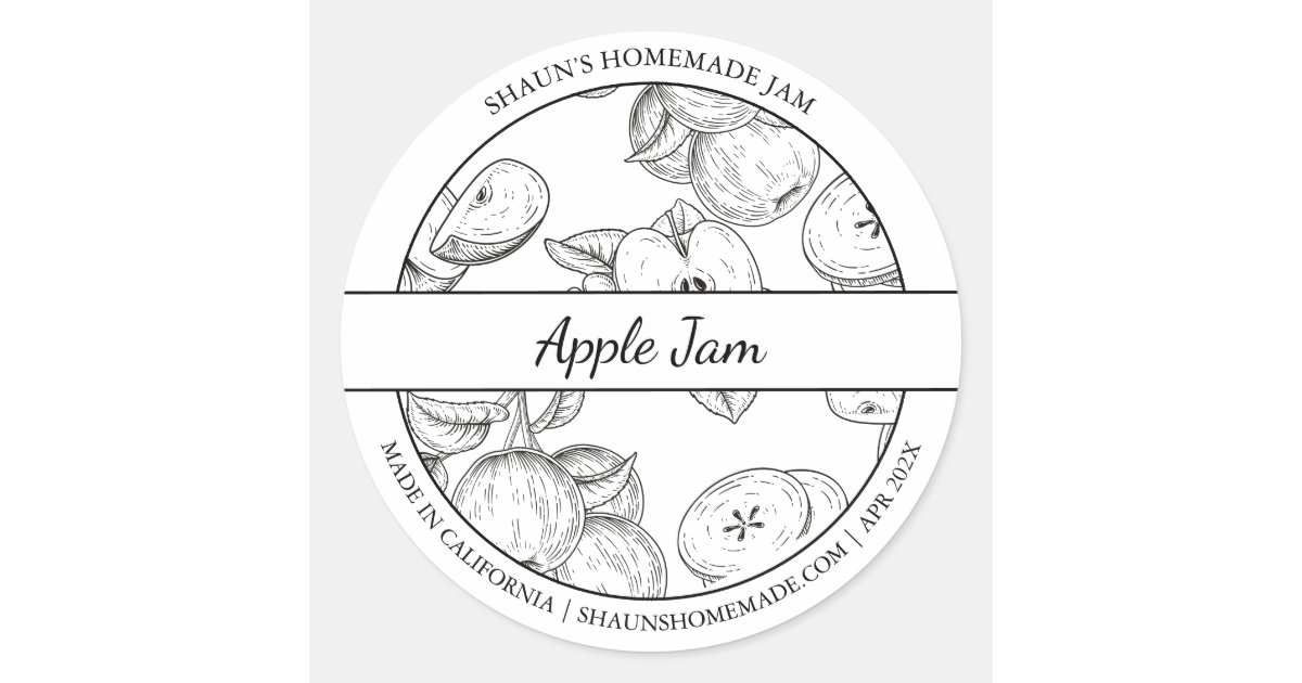 Black & White Sketch Apple Jam label | Zazzle