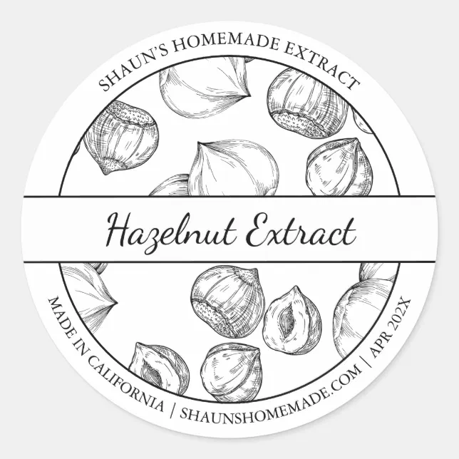 Black & White Sketch Hazelnut Extract label | Zazzle