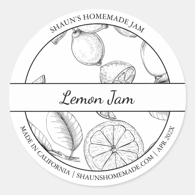 Black & White Sketch Lemon Jam label | Zazzle