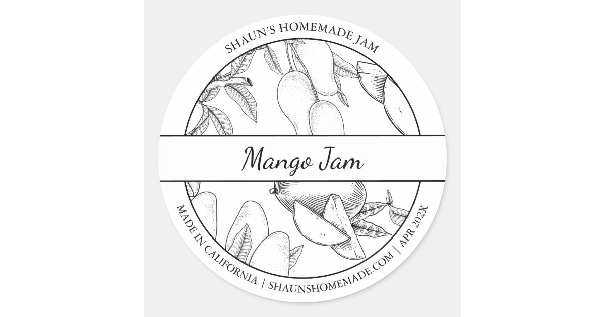 Black & White Sketch Mango Jam label | Zazzle
