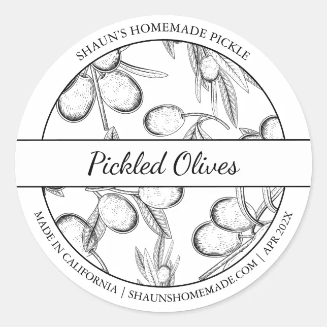 Black & White Sketch Pickled Olive label | Zazzle