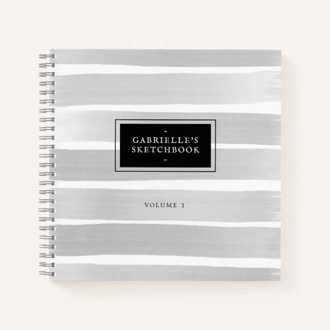 Black White Sketchbook Gray Stripes with Your Name Notebook | Zazzle