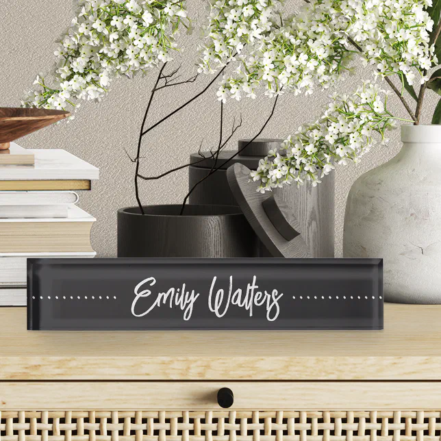 Black & White Sketched Cursive Script Desk Name Plate | Zazzle