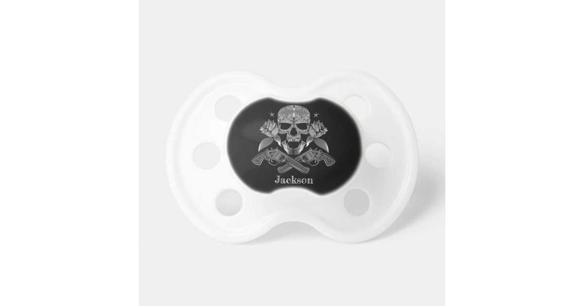 Black & White Skull and Guns Pacifier | Zazzle