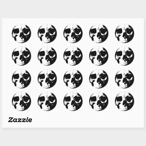 Black & White Skull Classic Round Sticker | Zazzle