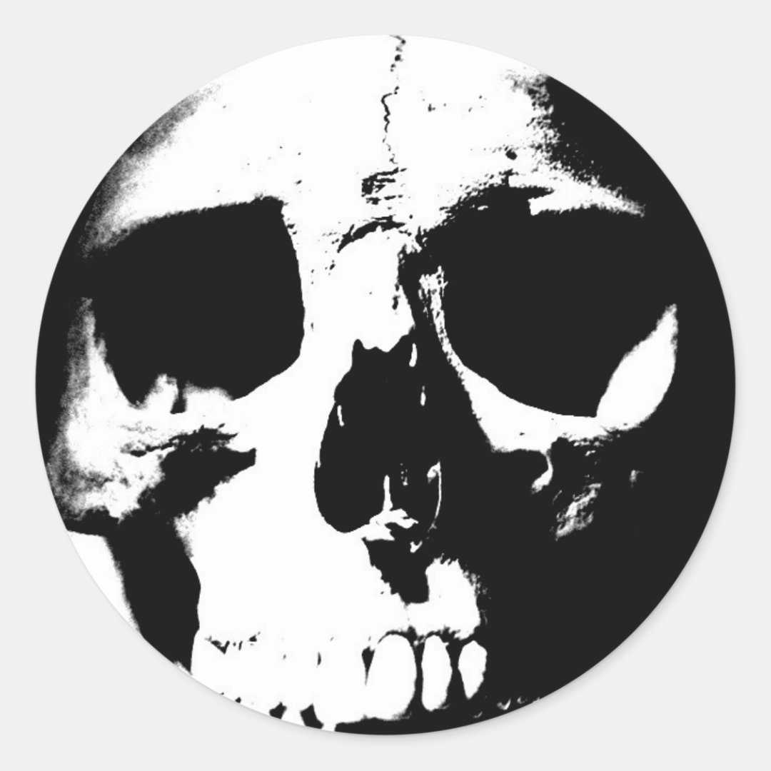 Black & White Skull Classic Round Sticker | Zazzle
