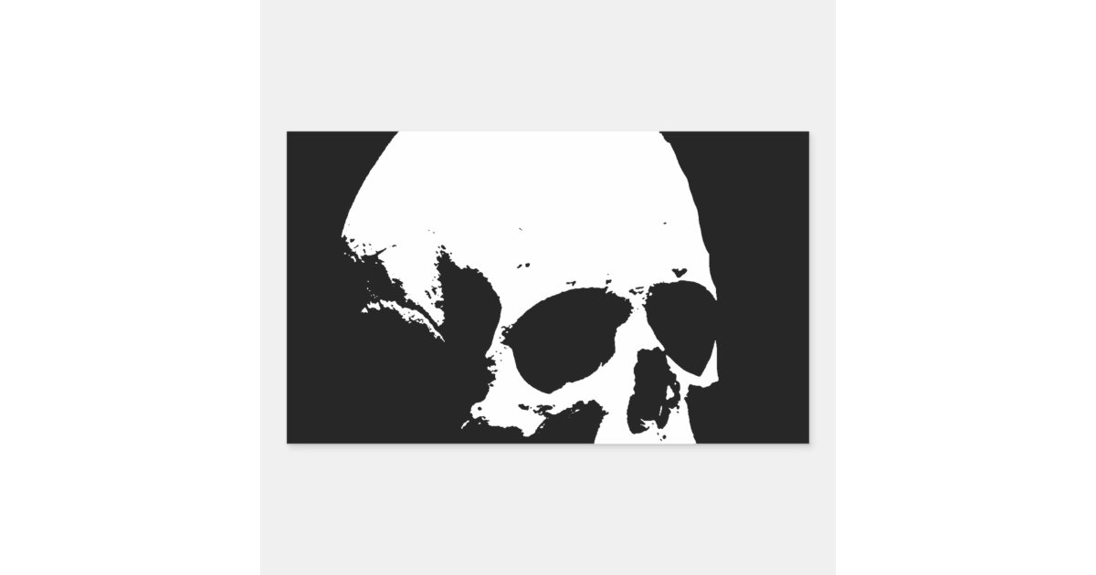 Black & White Skull Rectangular Sticker | Zazzle