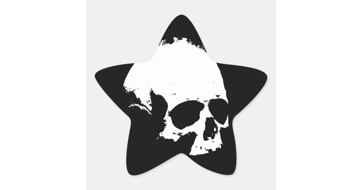 Black & White Skull Star Sticker | Zazzle
