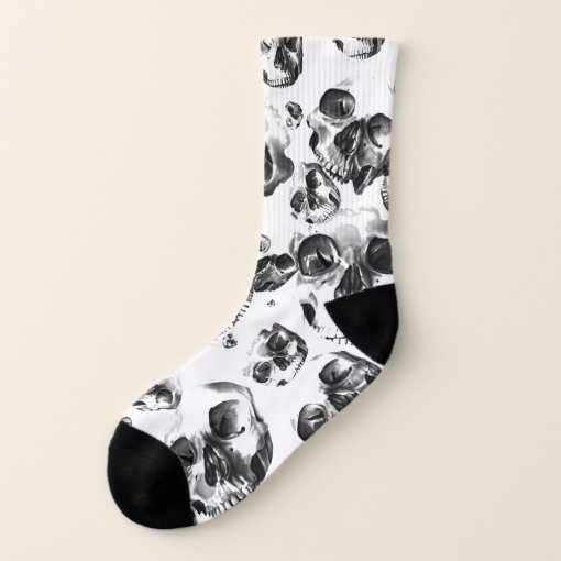 Black & White Skulls Skeleton Skull Art Pattern Socks | Zazzle