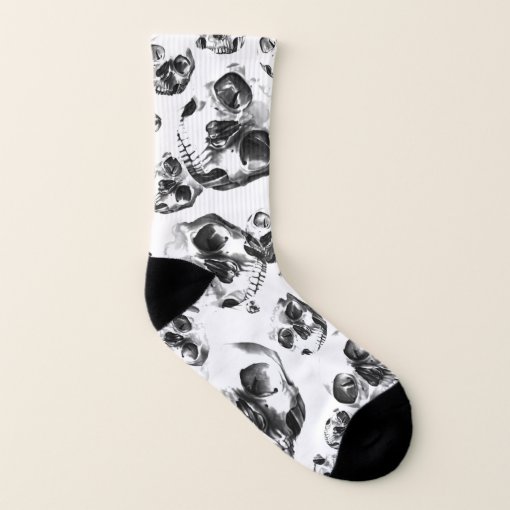 Black & White Skulls Skeleton Skull Art Pattern Socks | Zazzle