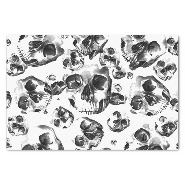 Black & White Skulls Skeleton Skull Art Pattern Tissue Paper | Zazzle