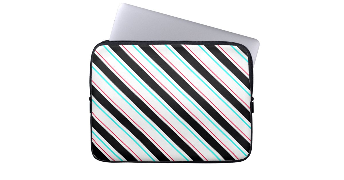 Black White Slanted Regimental Stripe Lines Laptop Sleeve | Zazzle